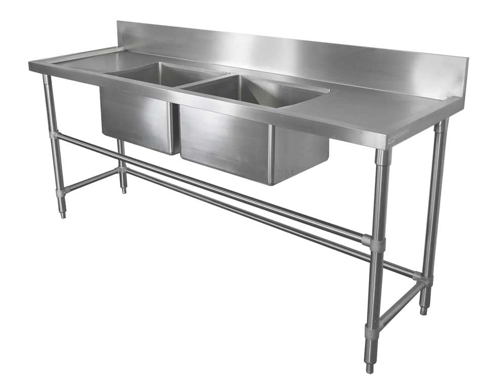 Double Bowl Stainless Sink - Right and Left Bench, 2400 x 610 x 900mm ...