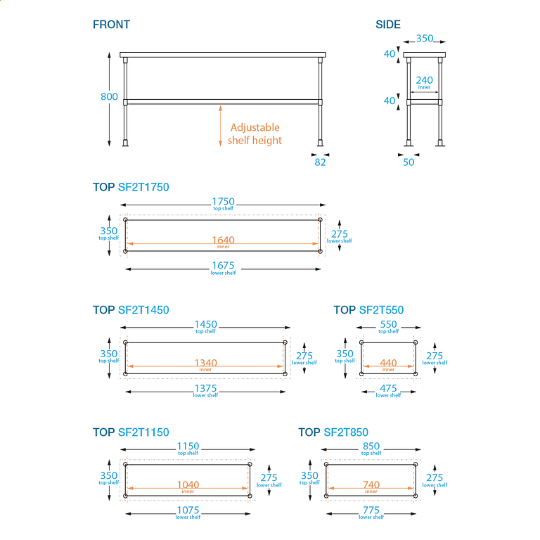 Stainless Steel Over Bench Shelf 2-Tier, 1750 X 350mm - Brayco ...