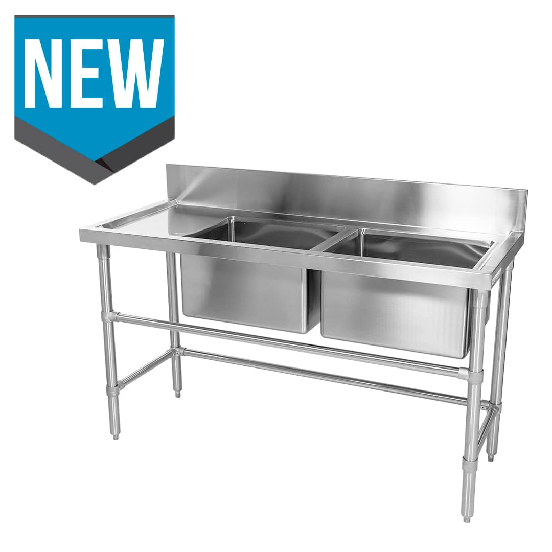 Double Bowl Stainless Sink - Left Bench, 1500 x 610 x 900mm high ...