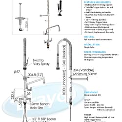 Commercial Tap Pre Rinse Unit, Variable Trigger - Brayco Commercial Pty Ltd