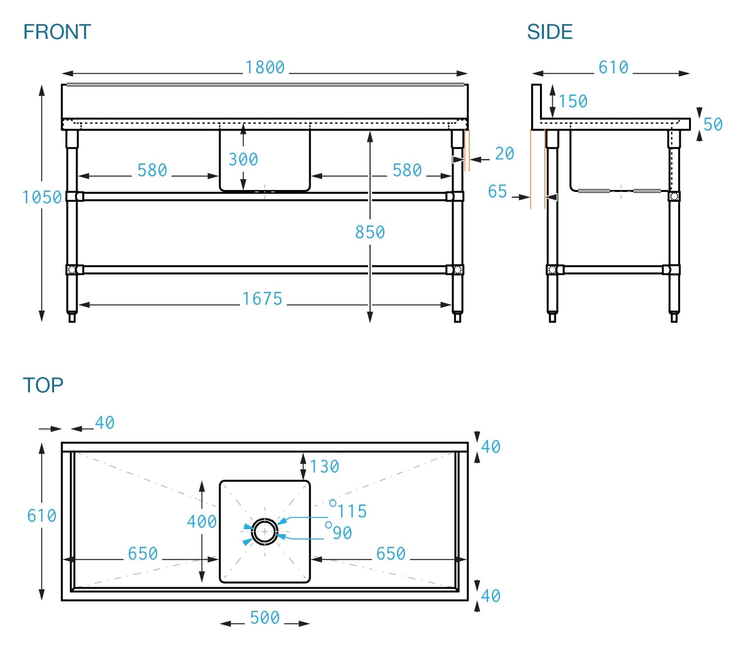Stainless Steel Catering Sink - Right And Left Bench, 1800 x 610 x ...