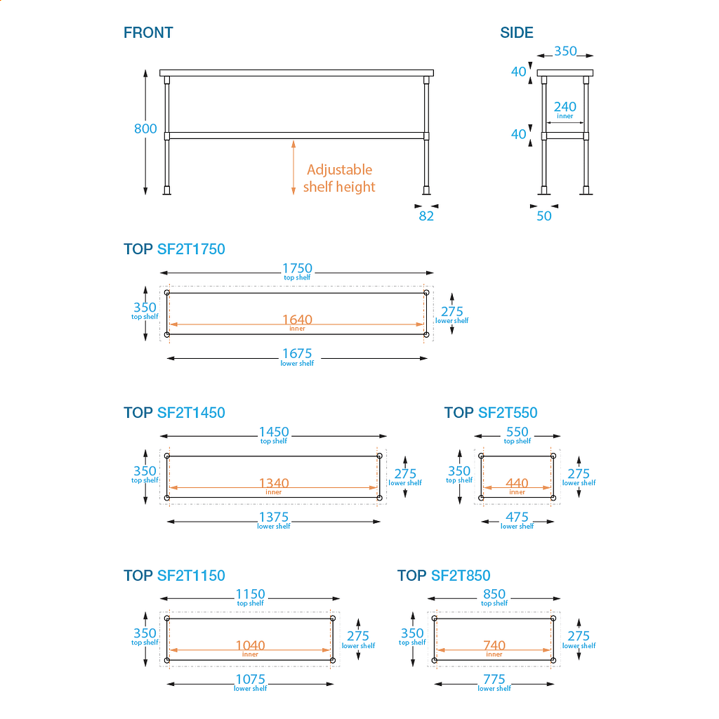 Stainless Steel Over Bench Shelf 2-Tier, 1450 X 350mm - Brayco ...