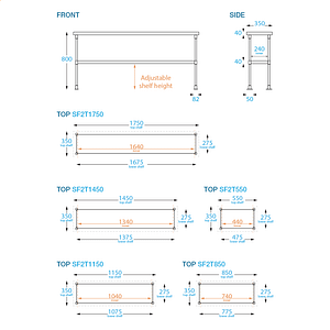 Stainless Steel Over Bench Shelf 2-Tier, 1750 X 350mm - Brayco ...