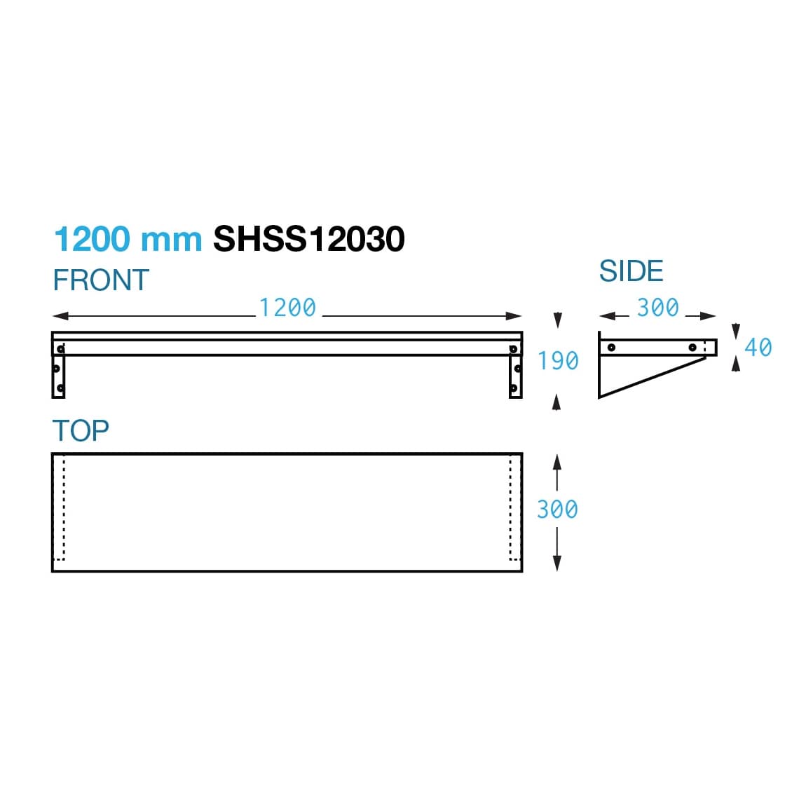 Stainless Steel Solid Wall Shelf, 1200 X 300mm deep - Brayco Commercial ...