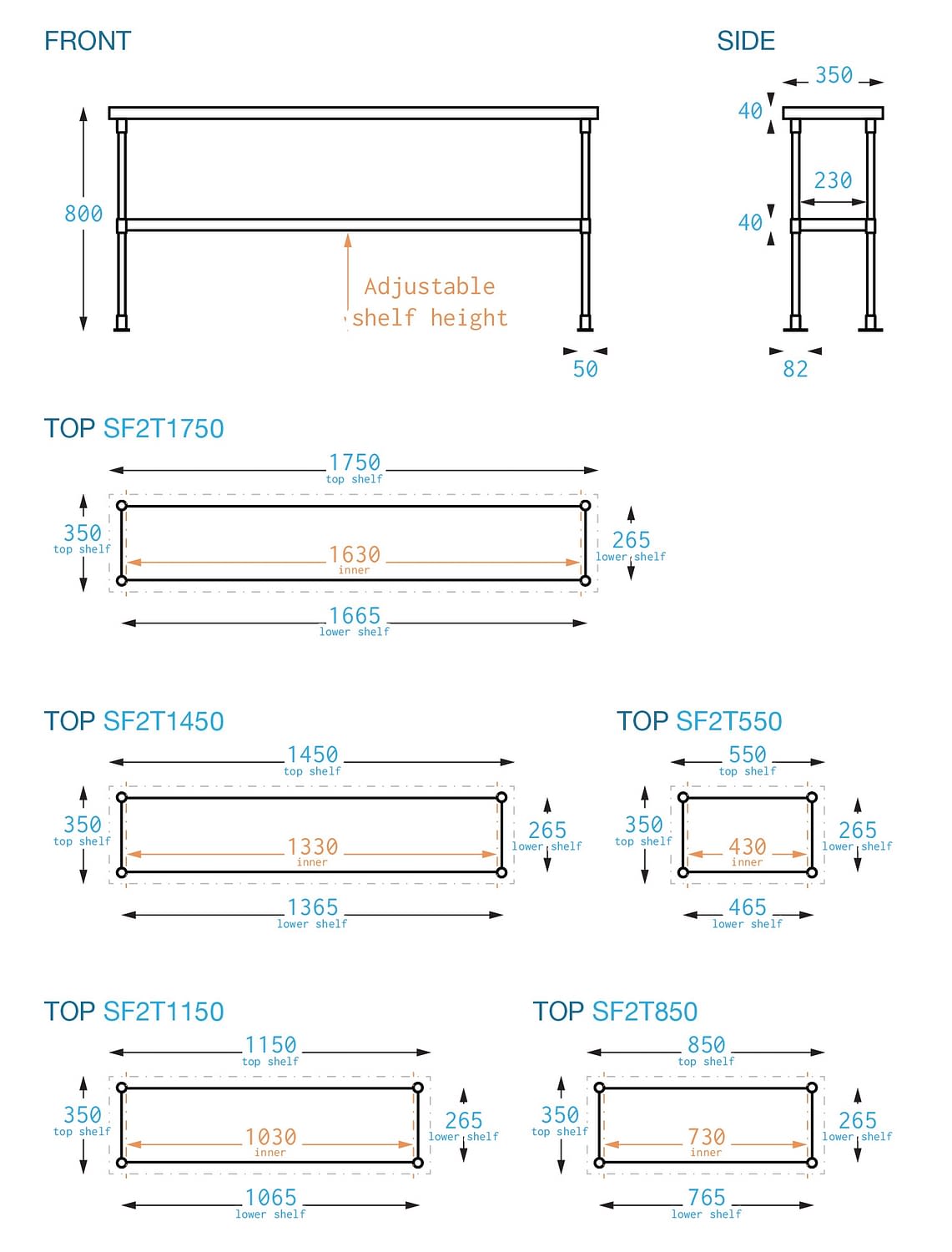 Stainless Steel Over Bench Shelf 2-Tier, 850 X 350mm - Brayco ...