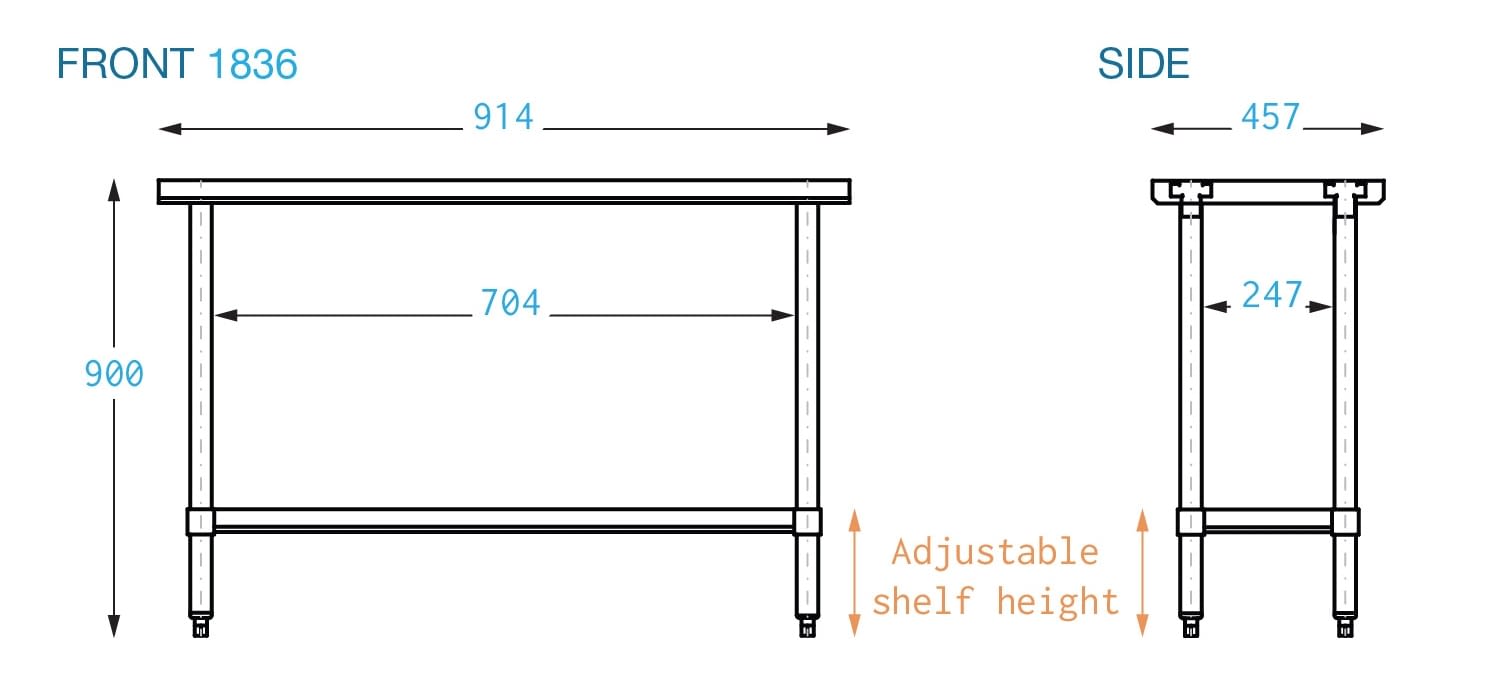 Commercial Grade Stainless Steel Flat Bench, 914 x 457 x 900mm high ...