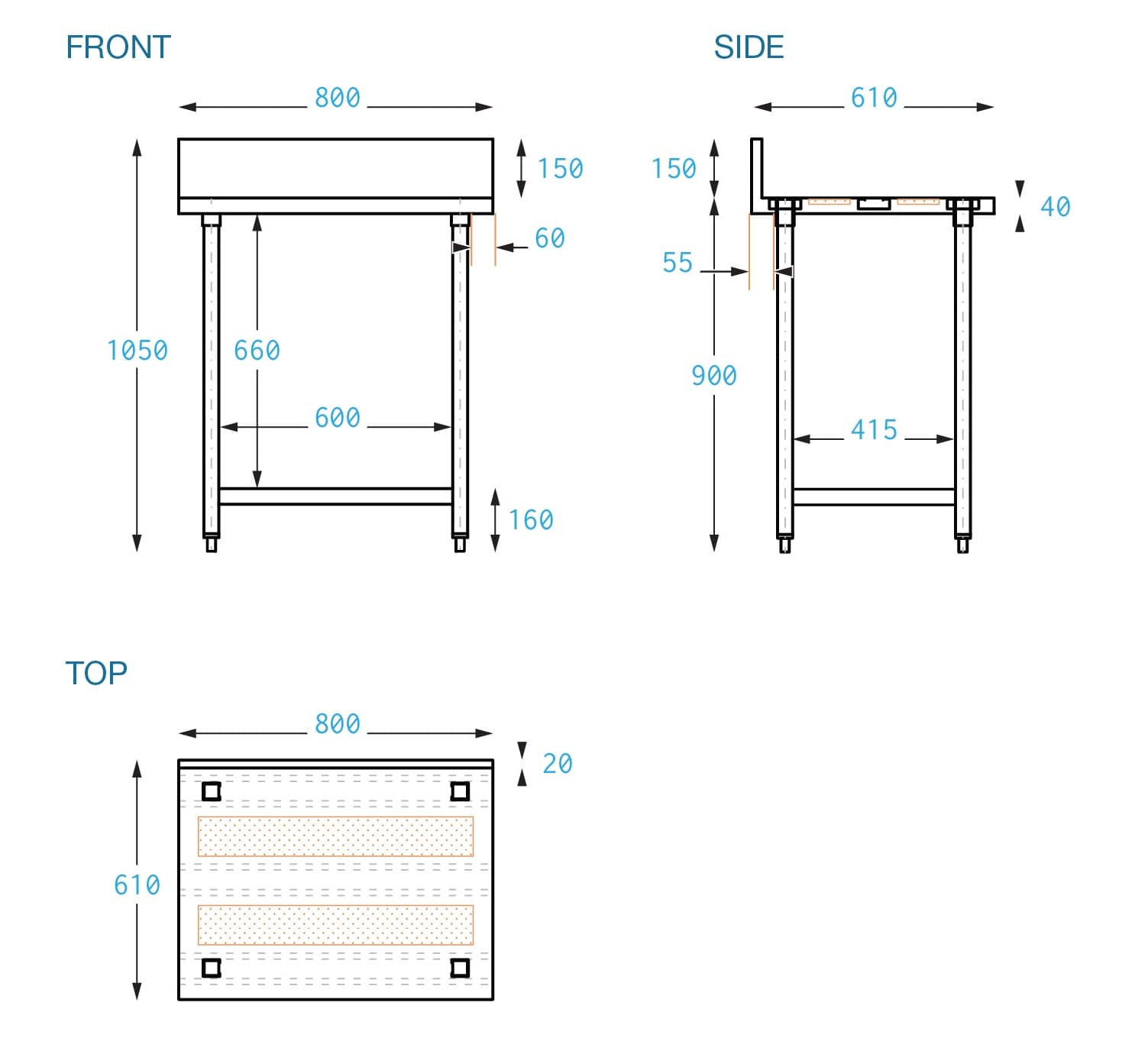Commercial Grade Stainless Steel Splashback Bench, Premium Range 800 X ...