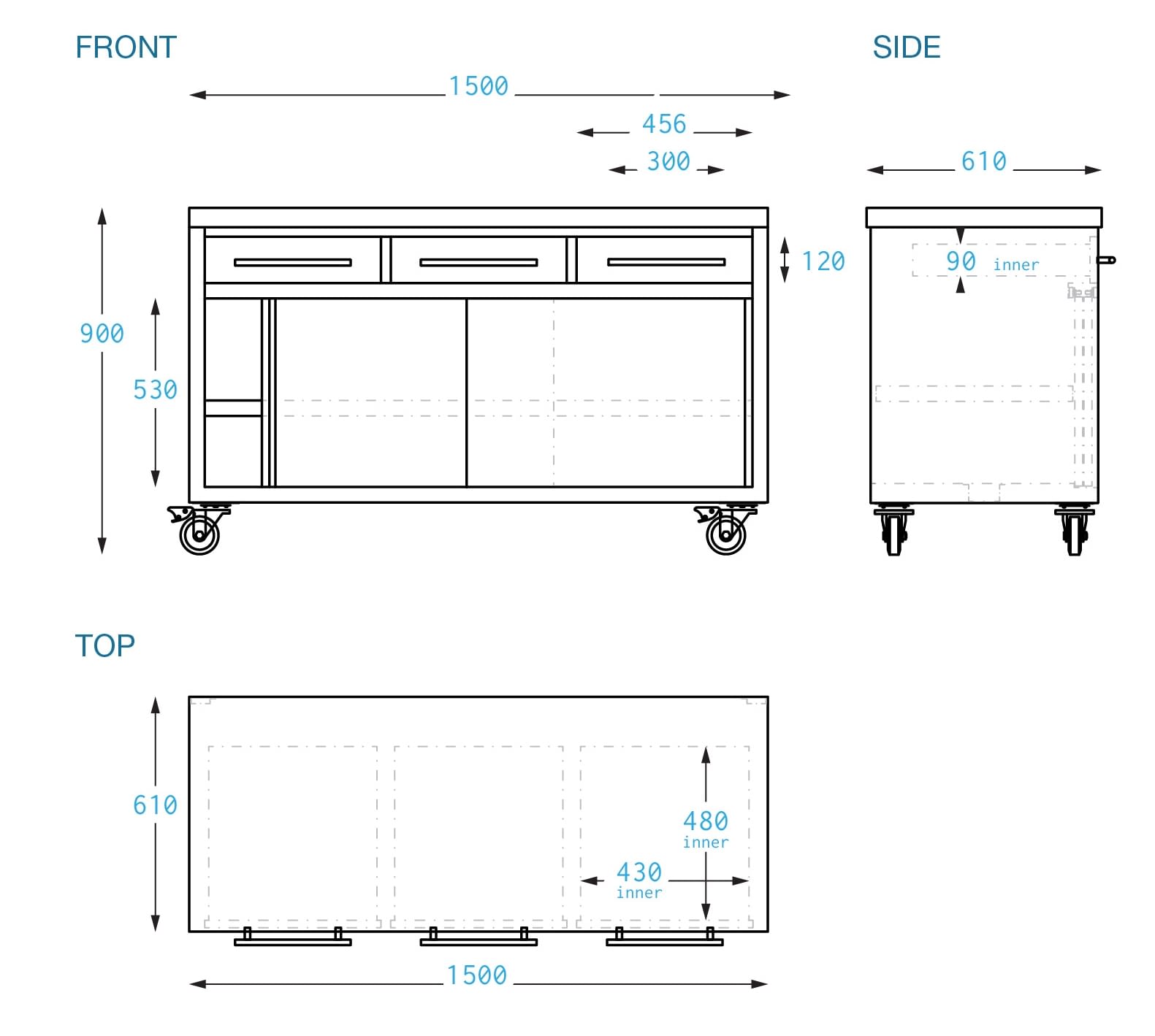 Stainless Restaurant Cabinet, 1500 x 610 x 900mm high - Brayco ...