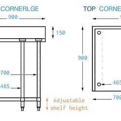 Commercial Grade Stainless Steel Corner 900mm Splashback Bench, 900 x ...