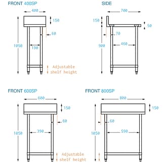 Commercial Grade Stainless Steel Splashback Bench, 600 X 700 x 900mm ...