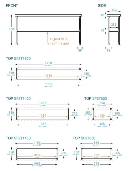 Stainless Steel Over Bench Shelf 2-Tier, 1450 X 350mm - Brayco ...