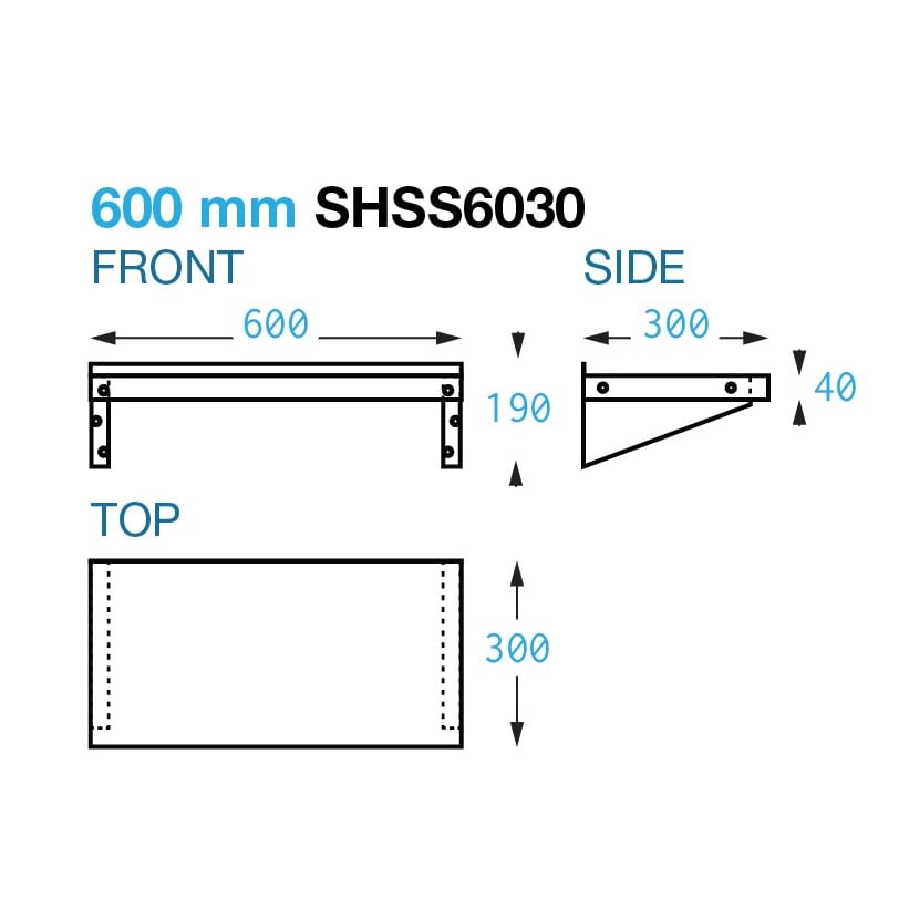Stainless Steel Solid Wall Shelf, 600 X 300mm deep - Brayco Commercial ...